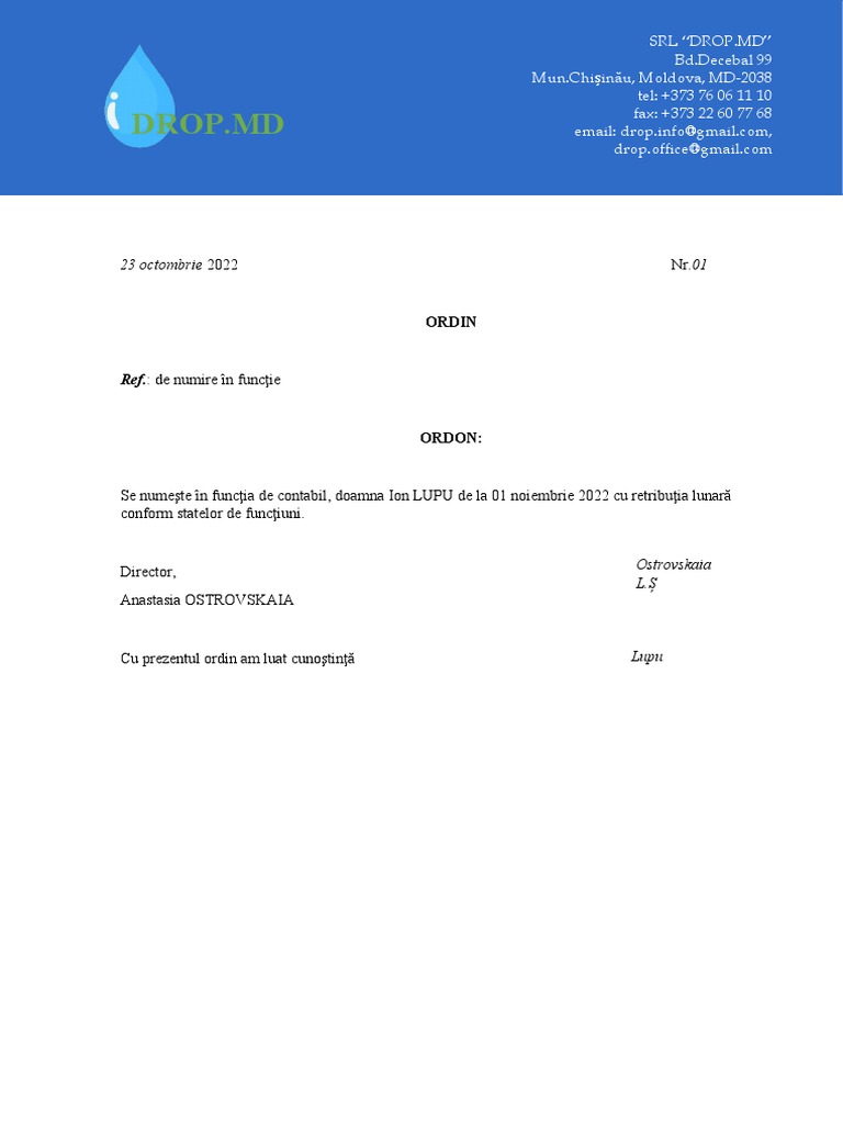 Ordin de Angajare | PDF