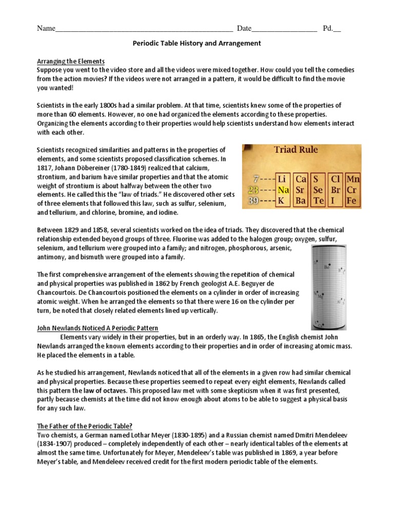 Periodic Table History and Arrangement | PDF | Periodic Table ...