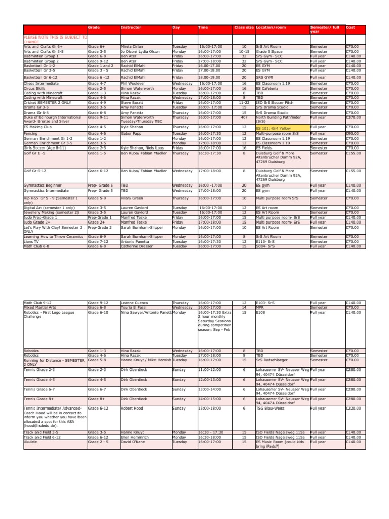 After-School Activities Schedule | PDF | Leisure | Recreation