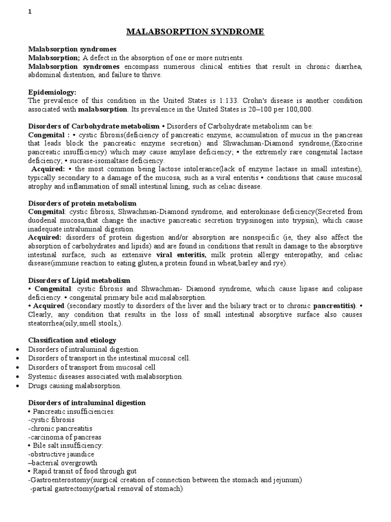 Malabsorption Syndrome: Causes, Symptoms and Treatment | PDF | Coeliac ...