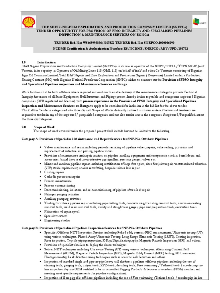 SHELL - Provision of FPSO Integrity and Specialized Pipeline Inspection ...