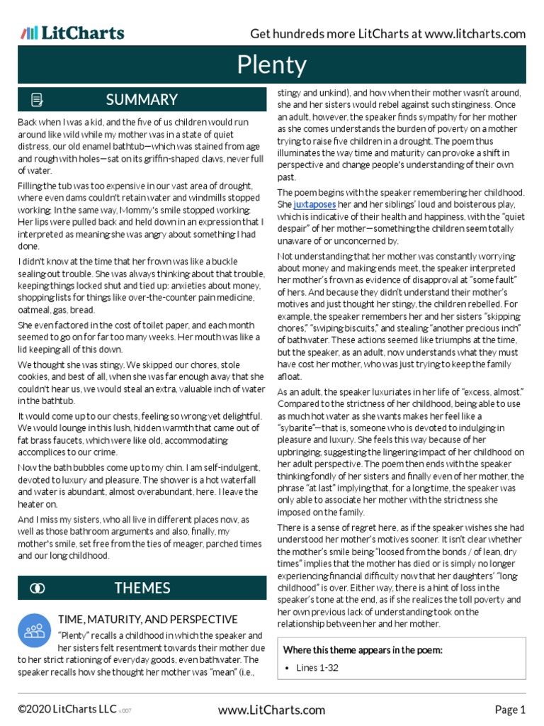 LitCharts Plenty | PDF | Poetics