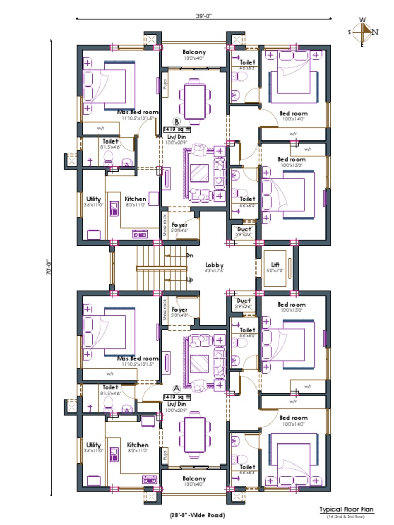 Typical Floor Plan for Proposed Apartments on a 30-Foot Wide Road ...