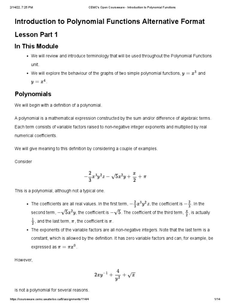 1 - Introduction To Polynomial Functions | PDF | Polynomial | Factorization
