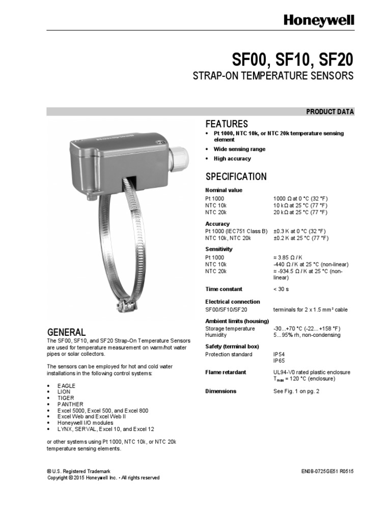 SF20 Temperature Sensors | PDF | Water Heating | Manufactured Goods