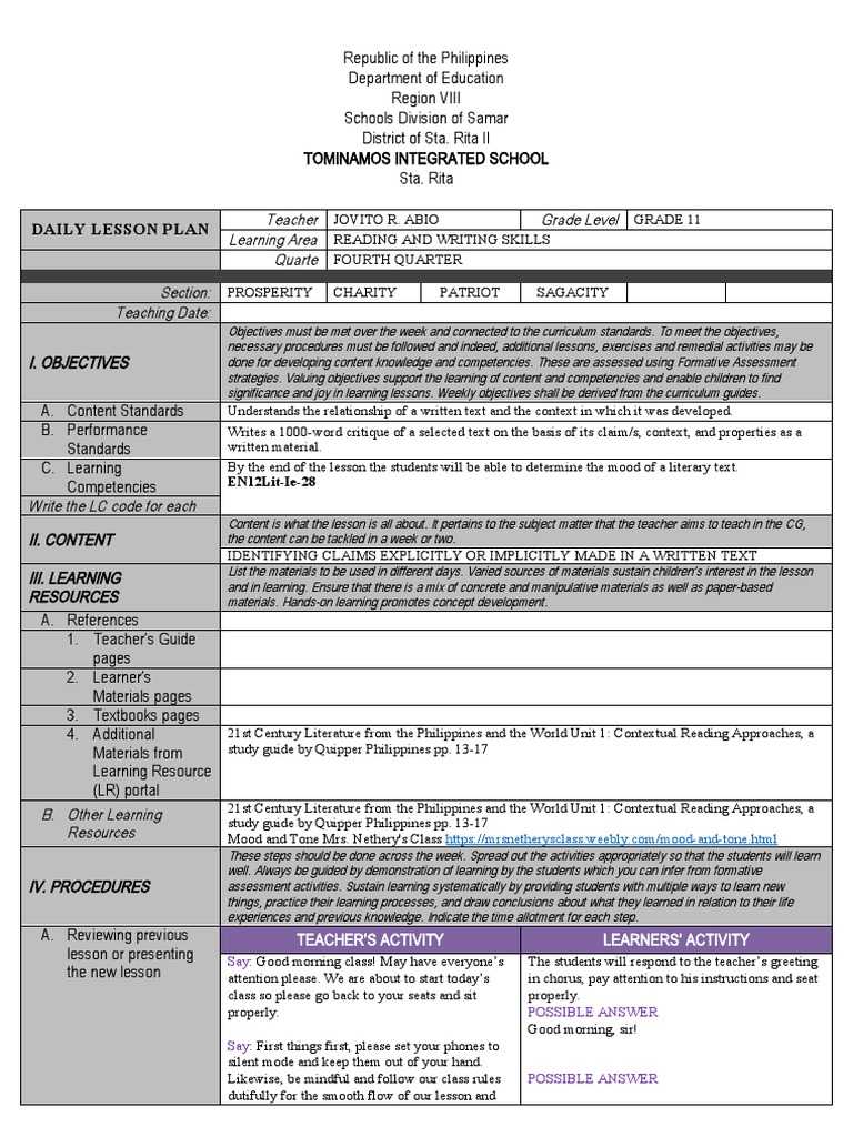 Cot #02 Identifying Claims | PDF | Learning | Teachers