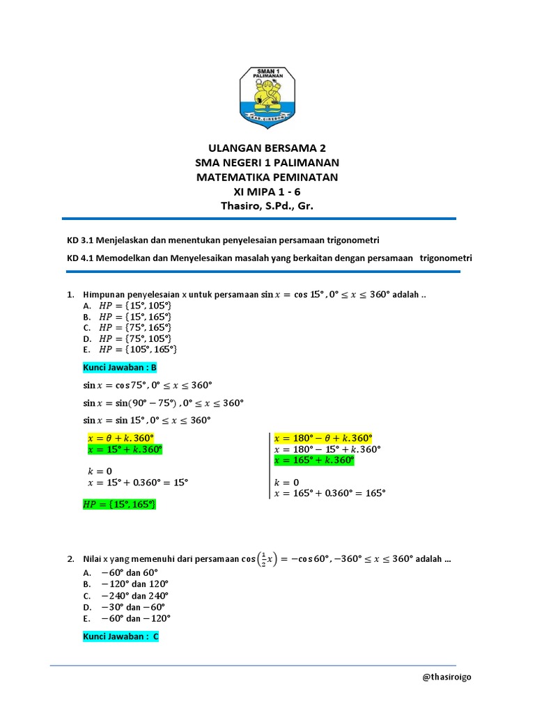 Ub 2 Matematika Peminatan | PDF