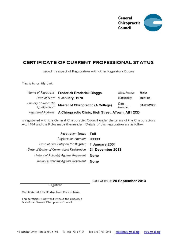 Certificate of Current Professional Status | PDF