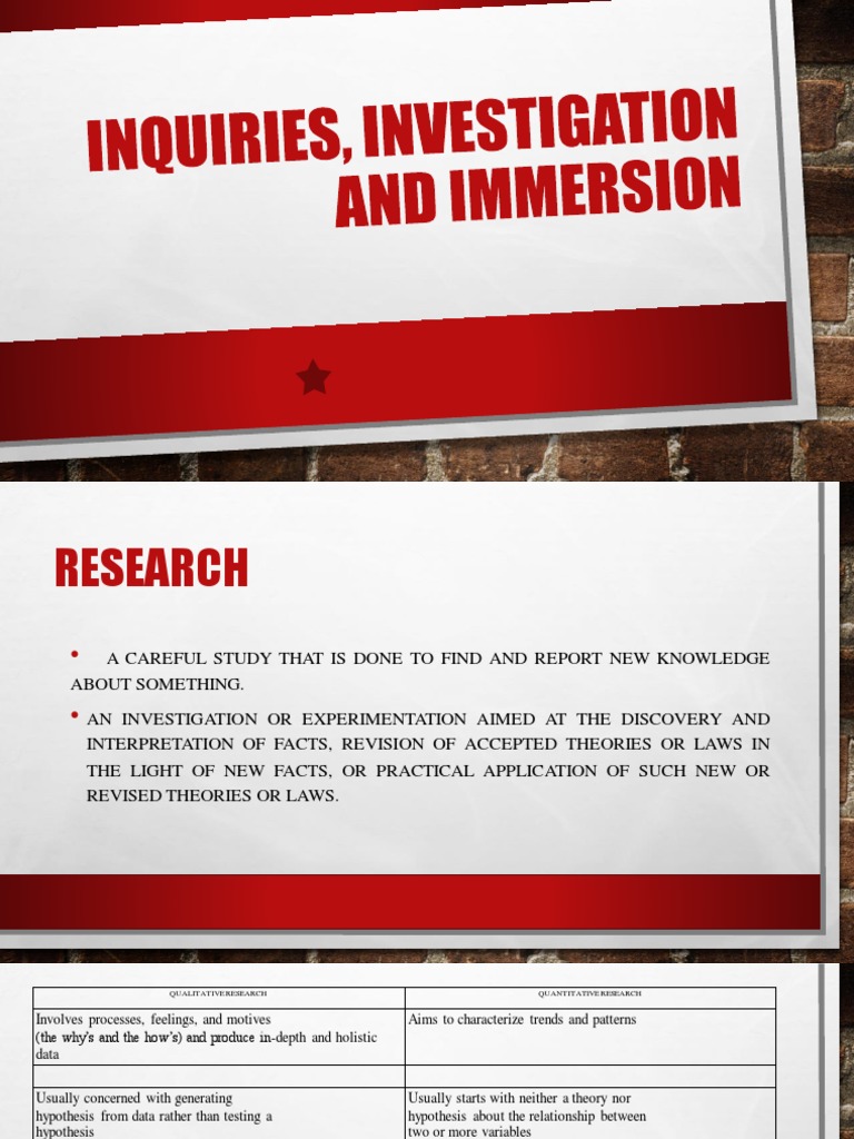 Inquiries Investigation and Immersion | PDF | Experiment | Methodology