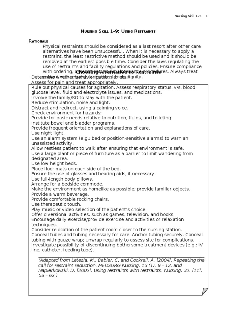 Nursing Skill 1-9 Using Restraints | PDF | Nursing | Patient