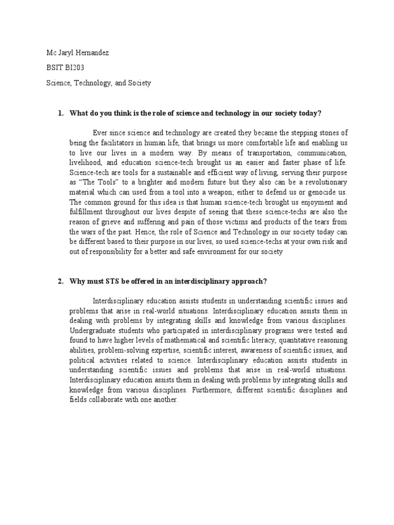 What Do You Think Is The Role of Science and Technology in Our Society ...