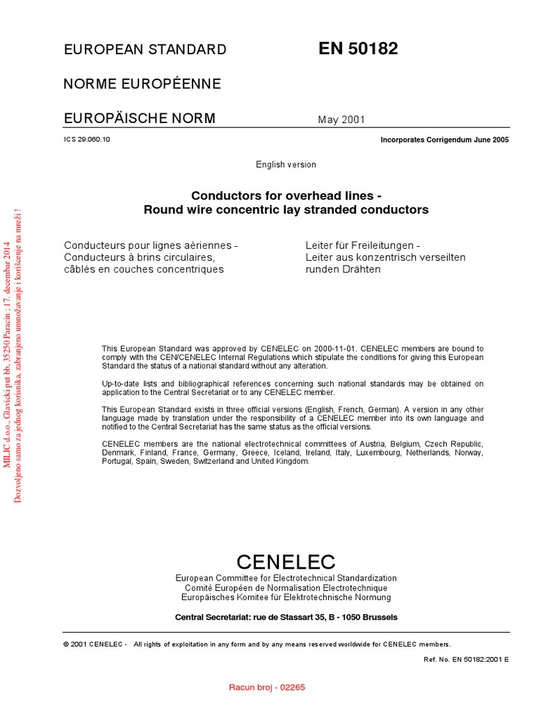 En 50182 2001 (2005) | PDF | Wire | Electrical Conductor