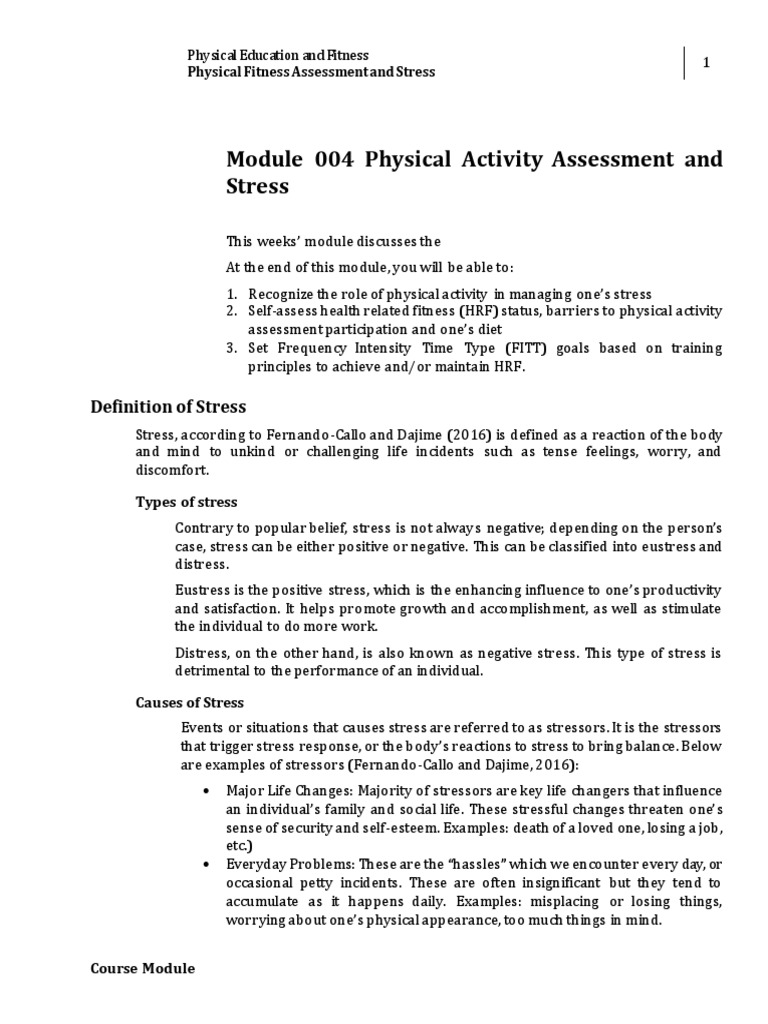 Week 004-Module Physical Activity Assessment and Stress | PDF | Stress (Biology) | Physical Fitness