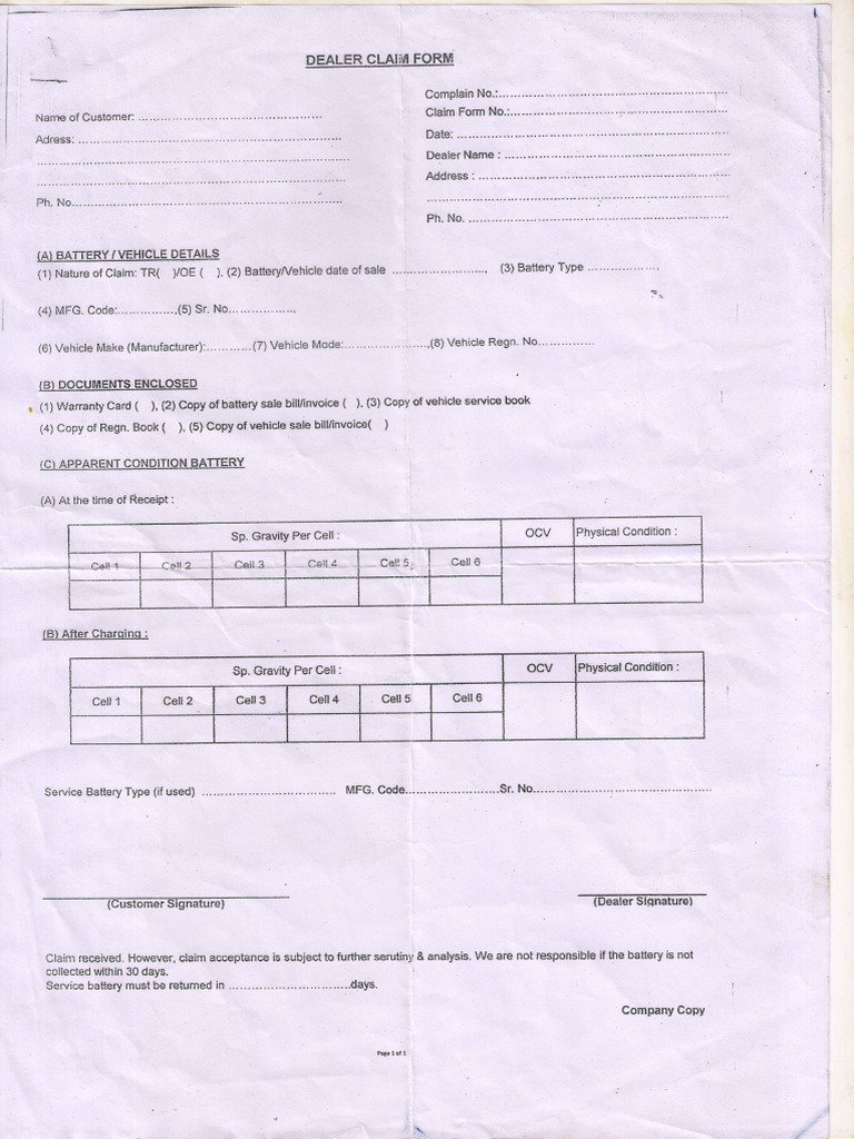 Battery Claim Form | PDF