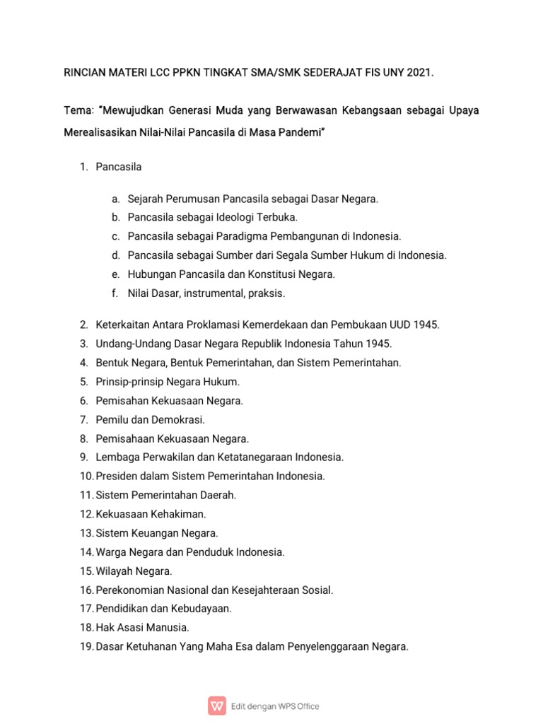 Rincian Materi Lcc Ppkn Uny 2021 Pdf