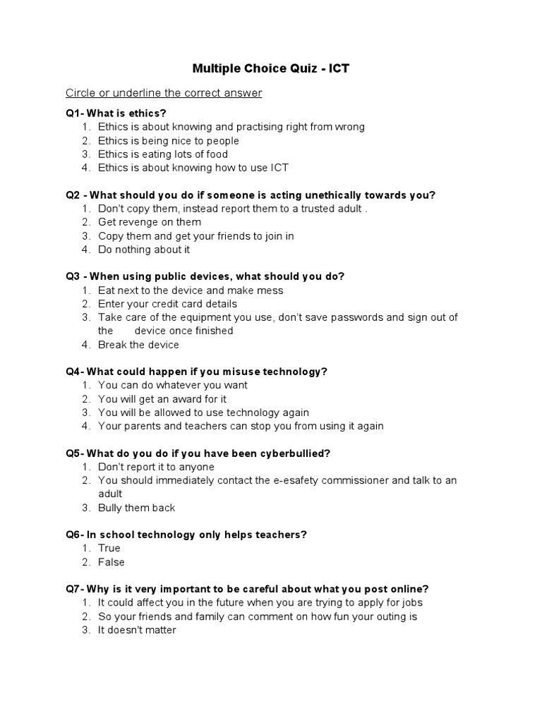 Multiple Choice Quiz - Ict | PDF