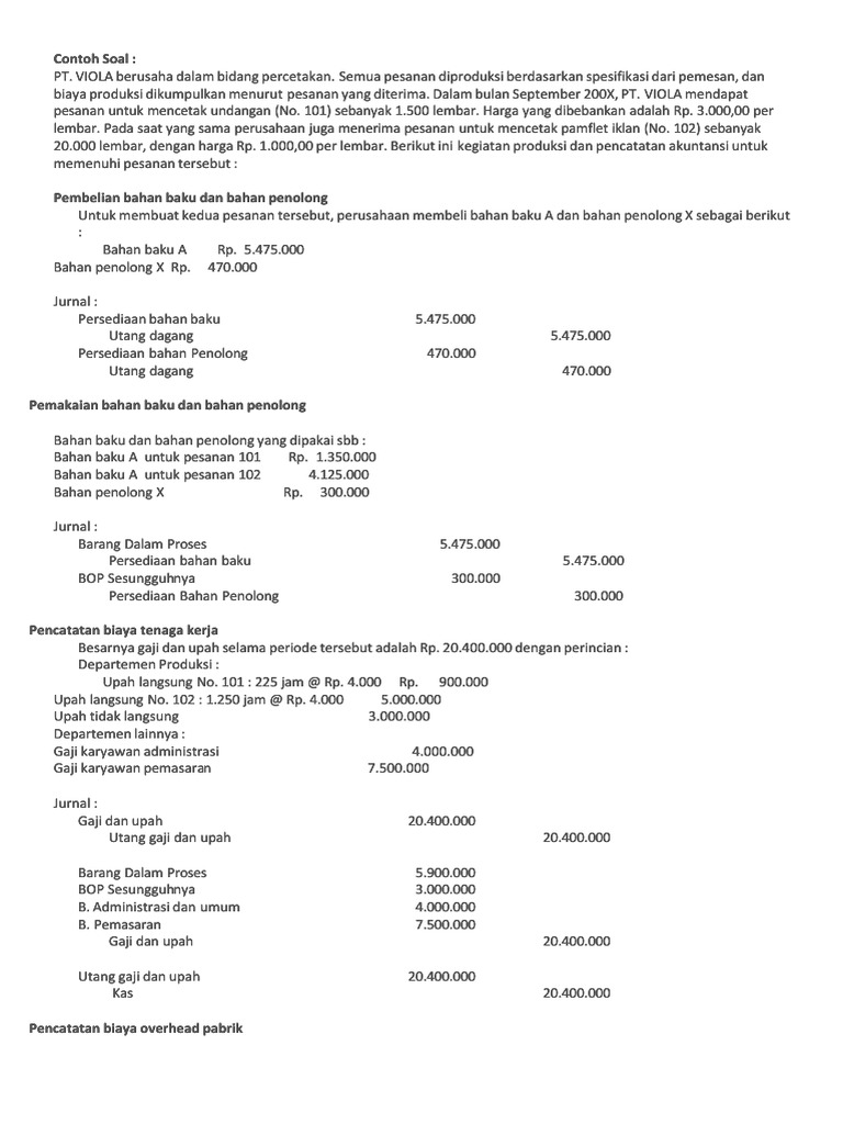 Contoh Soal Job Order Costing | PDF | Pengelolaan Keuangan & Uang ...
