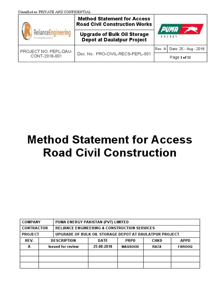 Rev-2 Method Statement For Access Road Construction Works Puma Energy ...