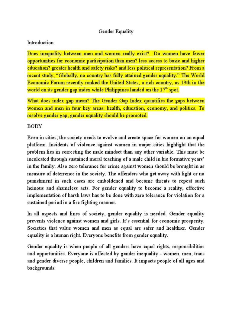 Gender-Equality Speech IPT2 ENGLISH 8 Q4 | PDF | Gender Studies ...