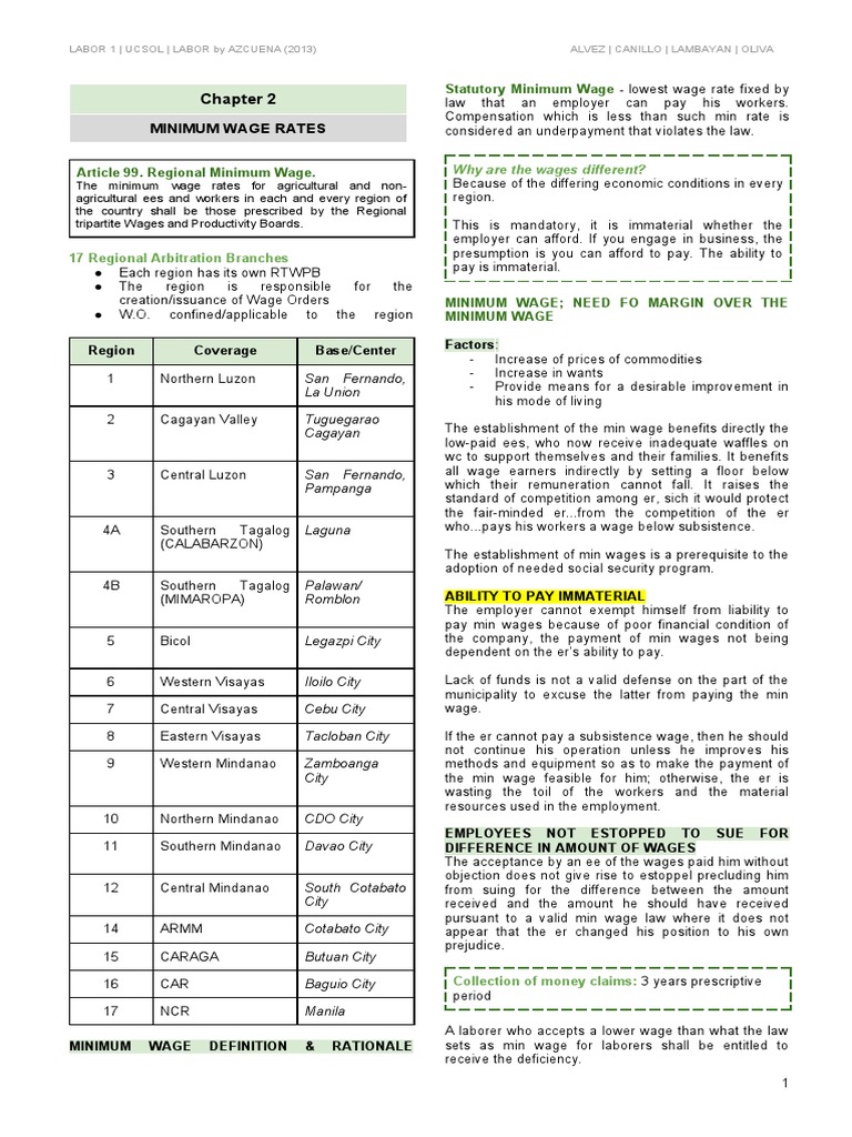 LABOR 1 - Finals Notes | PDF | Employment | Minimum Wage