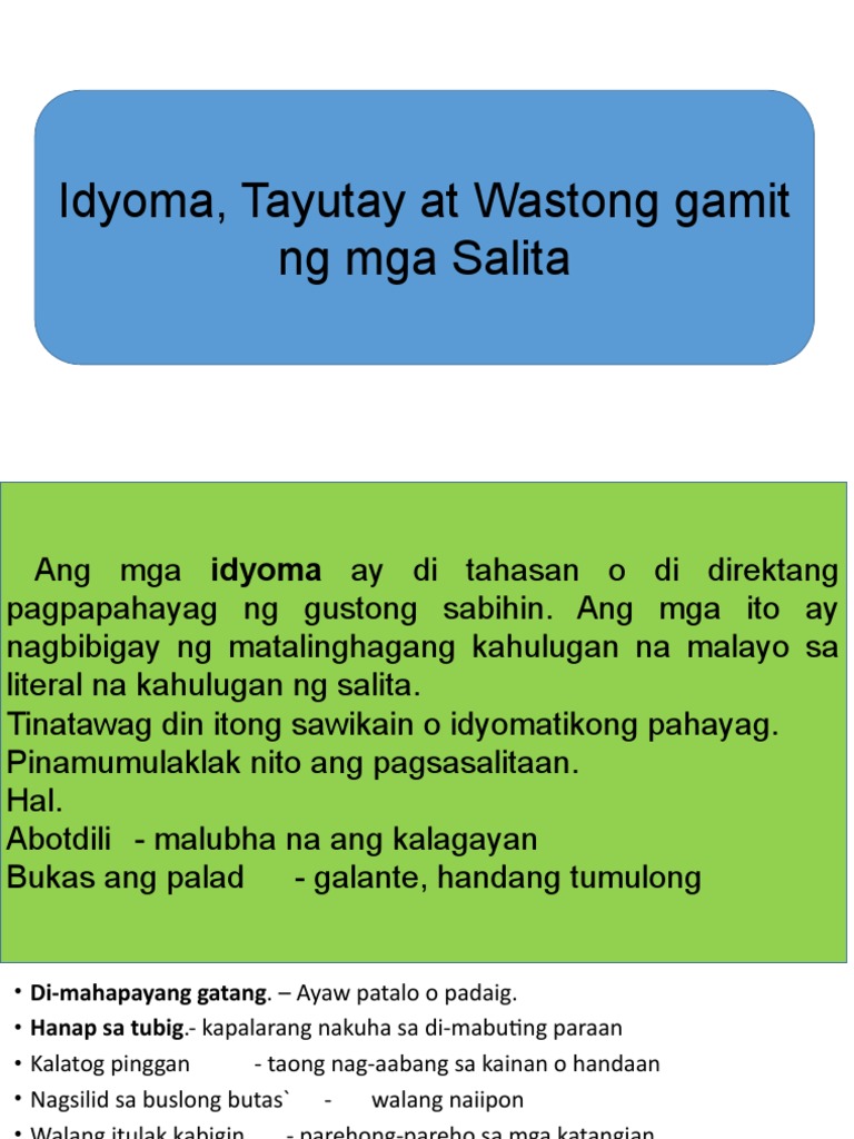 Lecture Idyoma at Tayutay Oct 3 | PDF