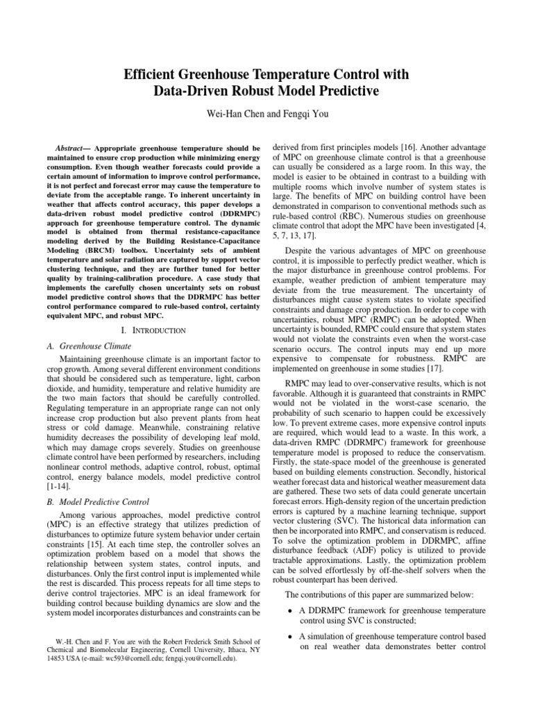 Efficient Greenhouse Temperature Control With Data Driven Robust Model Predictive Pdf Greenhouse