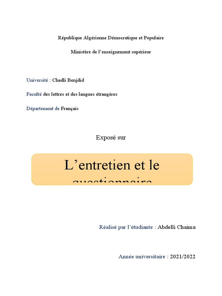 Entretien et Questionnaire : Distinctions clés | PDF | Évolution de ...