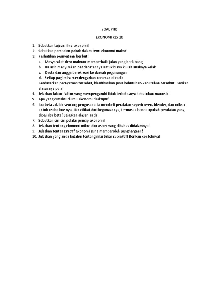 SOAL PHB Ekonomi | PDF