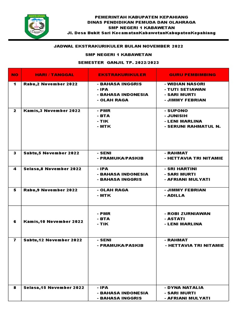 Ekskul November | PDF