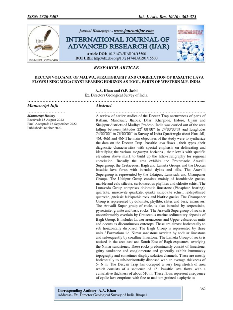 Deccan Volcanic of Malwa, Stratigraphy and Correlation of Basaltic Lava ...
