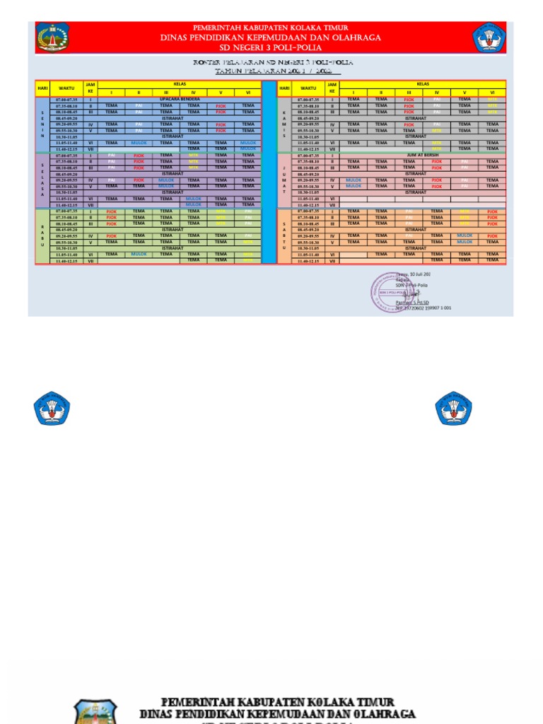 Roster Pelajaran 2021-2022 | PDF