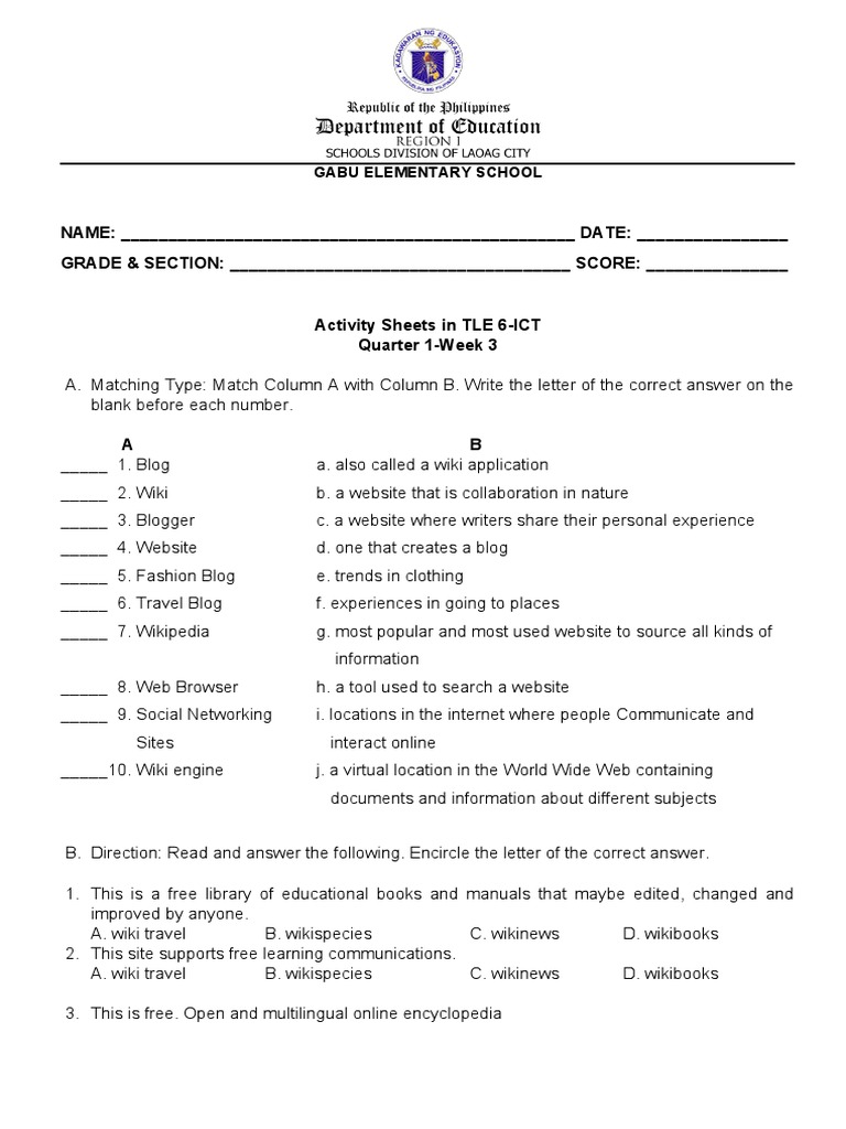 Tle 6 Quarter 1 Week 3 Pdf Wiki Wikipedia