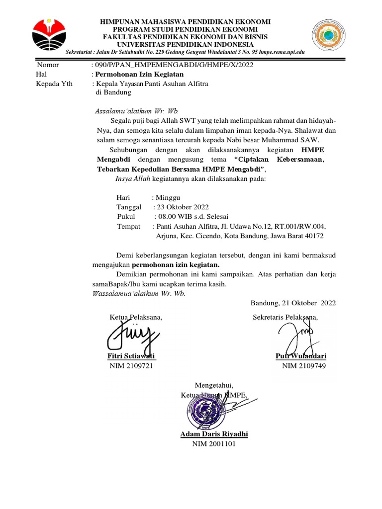 Surat Permohonan Izin Kegiatan | PDF