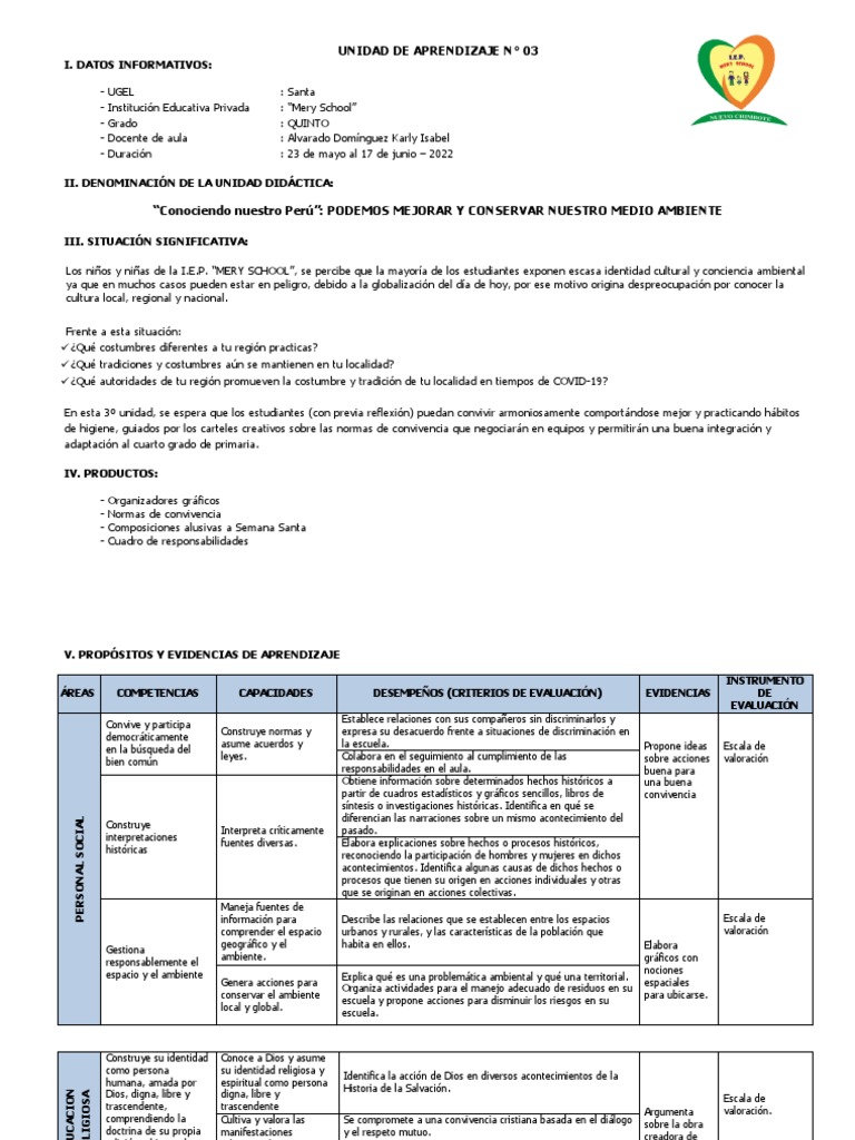 3ra UNIDAD 5to GRADO | PDF | Dios | Aprendizaje