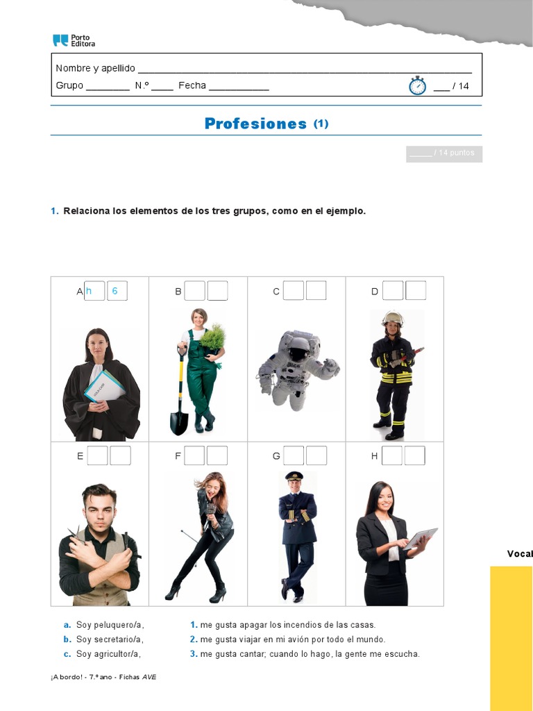 Bord7 Fichas Ave Vocab 20 Profesiones 1 | PDF | Artes del Lenguaje y ...