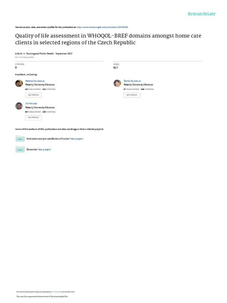 Quality of Life Assessment in WHOQOL-BREF Domains | Download Free PDF ...