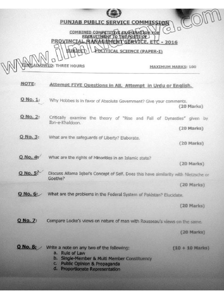 Political Science Past Papers PDF 2016 | PDF