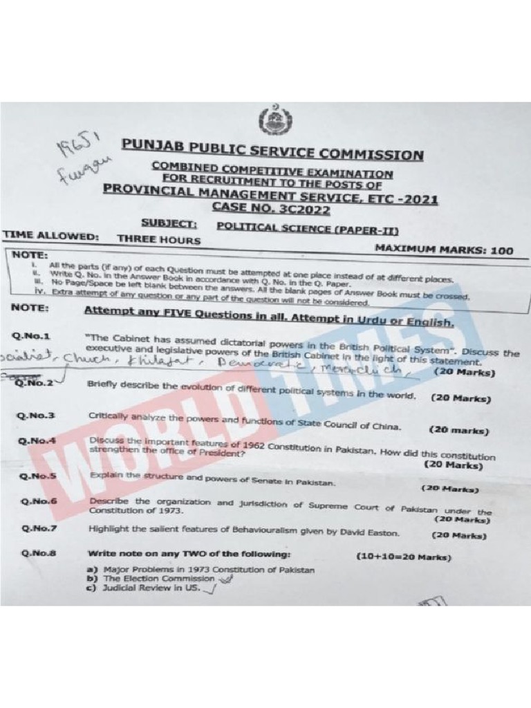 PMS Political Science Past Papers PDF 2021 | PDF