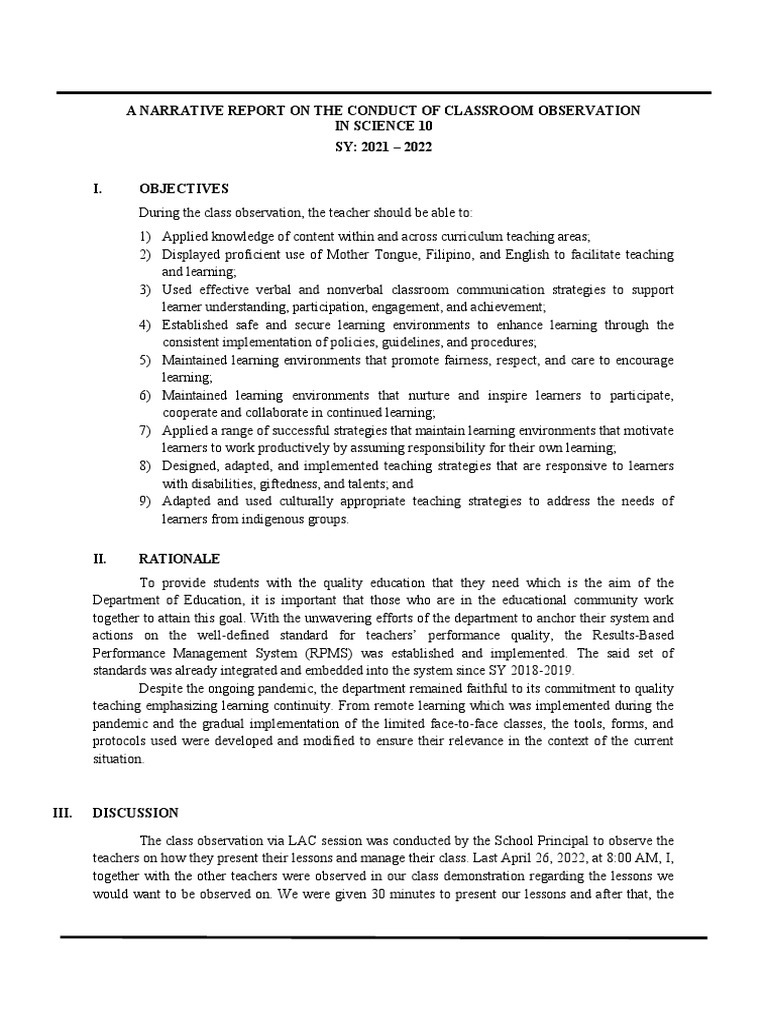 Narrative Report 1 | Download Free PDF | Teaching Method | Teachers