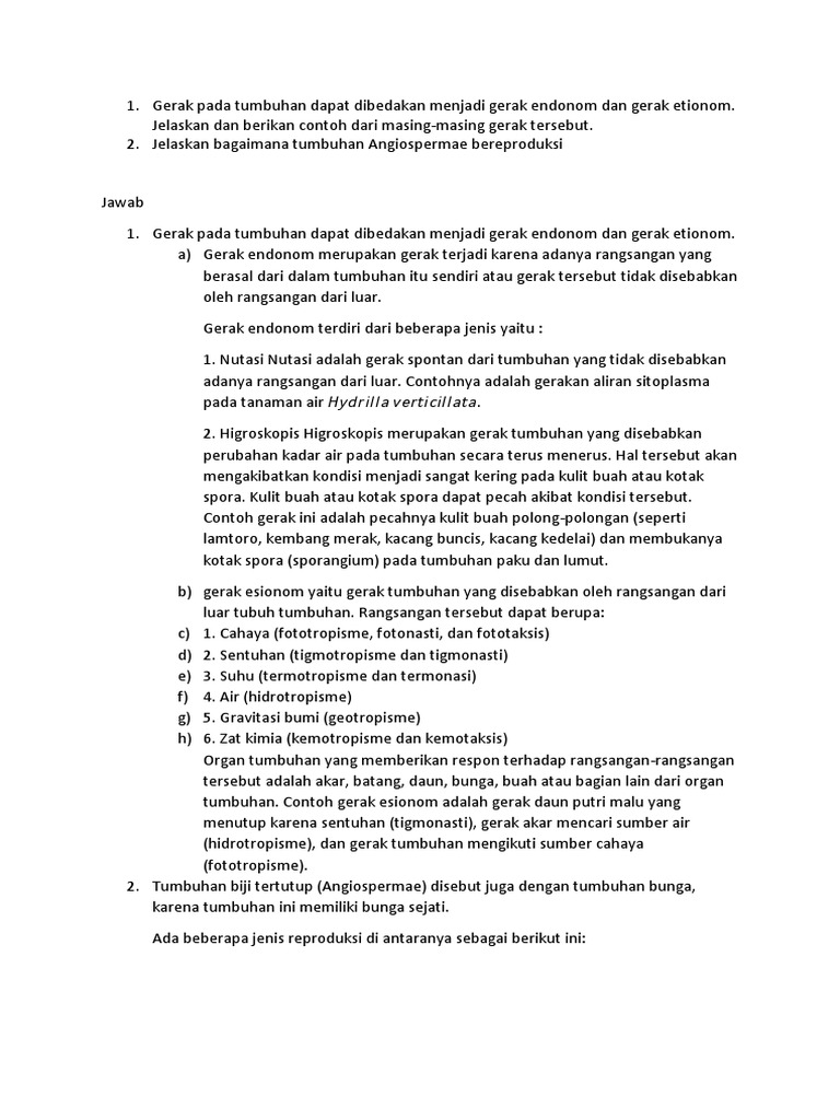 Gerak Tumbuhan dan Reproduksi Angiospermae | PDF | Sains & Matematika