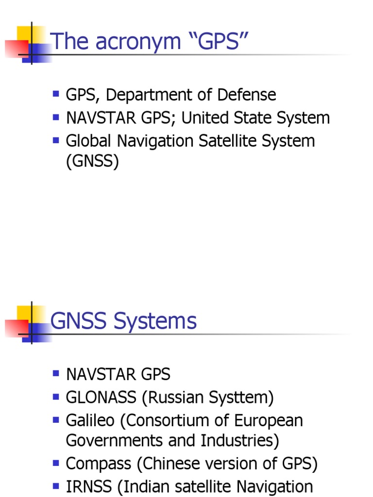 The Acronym "GPS": GPS, Department of Defense NAVSTAR GPS United State System Global Navigation ...