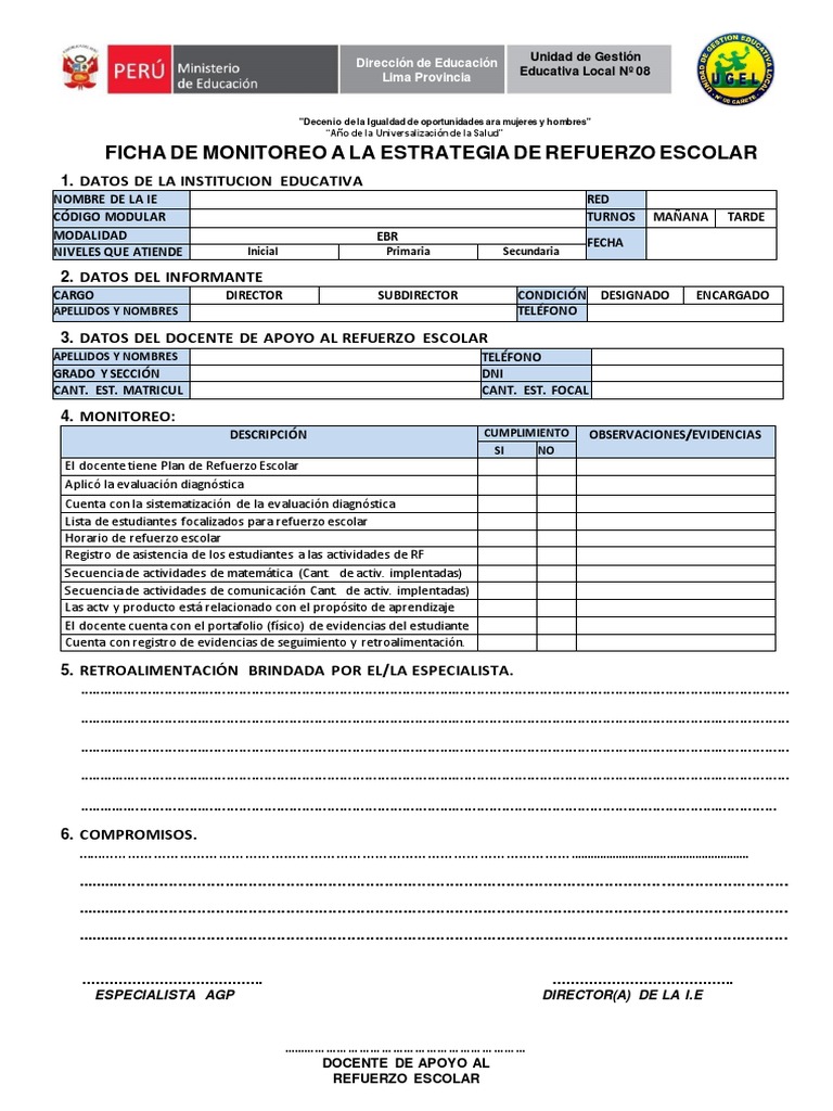 Ficha de Monitoreo Refuerzo Escolar | PDF