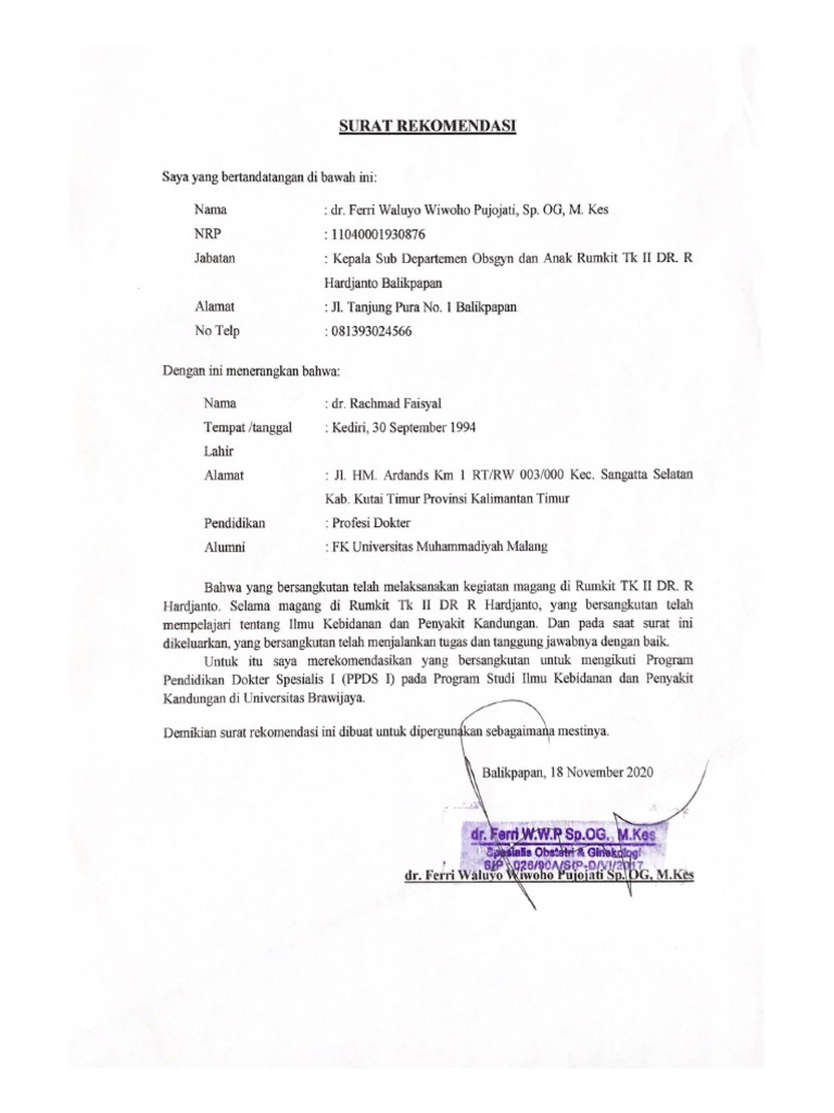 Contoh Surat Rekom Spesialis | PDF