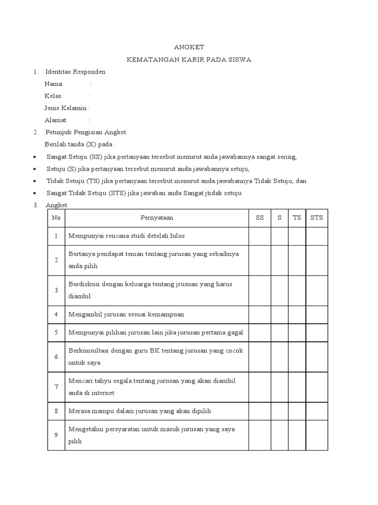 Angket Kematangan Karir Siswa Kelas 12 | PDF