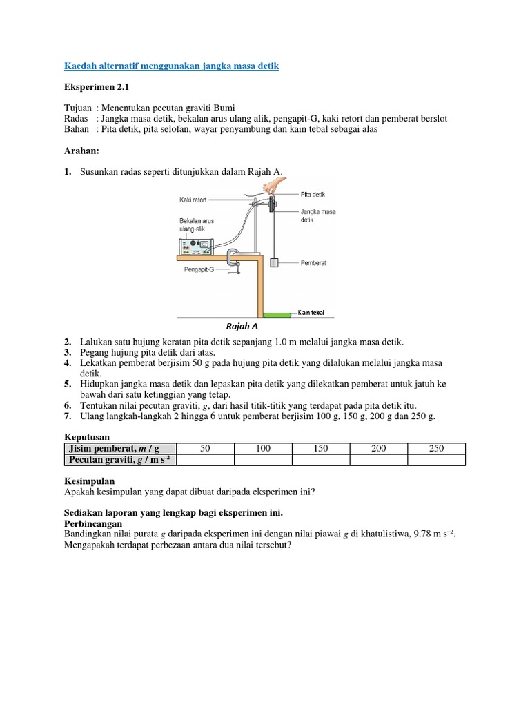 Menentukan Nilai Pecutan Graviti Bumi Menggunakan Kaedah Jangka Masa ...