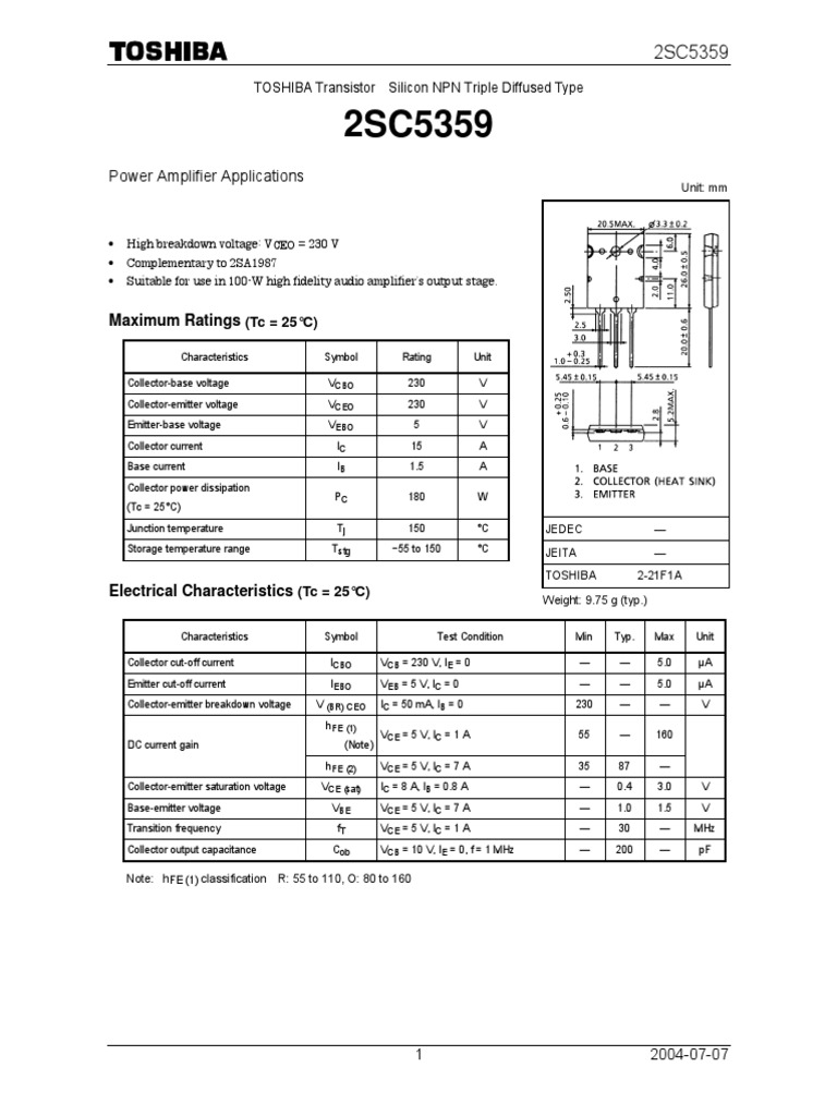 2 SC 5359 | PDF | Bipolar Junction Transistor | Reliability Engineering