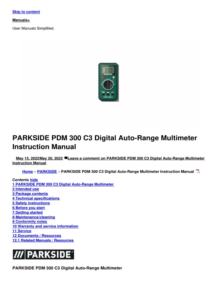 PDM 300 c3 Digital Auto Range Multimeter Manual | PDF | Root Mean Square | Power Supply