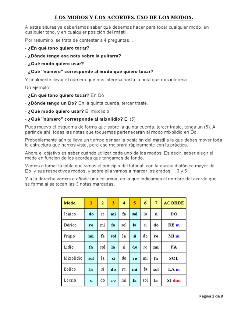Los Modos y Los Acordes | PDF | Acorde (Música) | Escala (música)