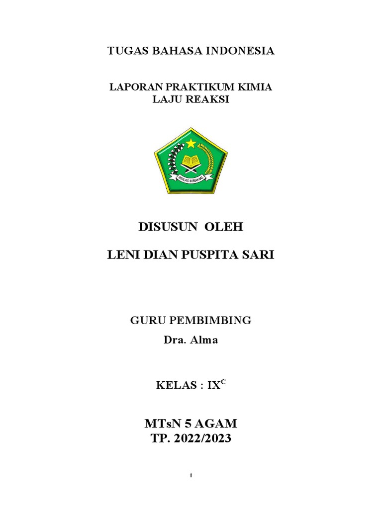 BAHASA INDONESIA - Laporan Praktikum Kimia - LAJU REAKSI | PDF