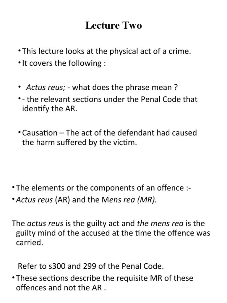 Lecture 2 Actus Reus And Causation Pdf Mens Rea Causation Law